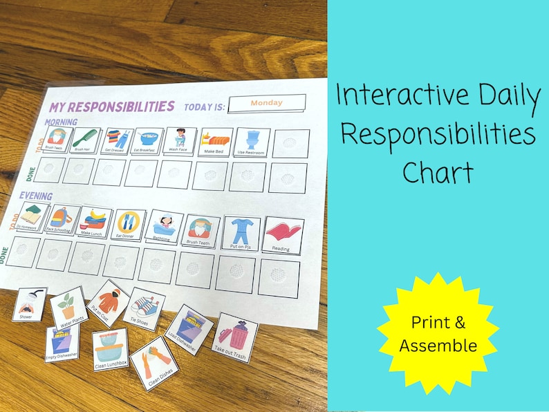 Kids Daily Responsibility Chart Children Chore Chart - Etsy