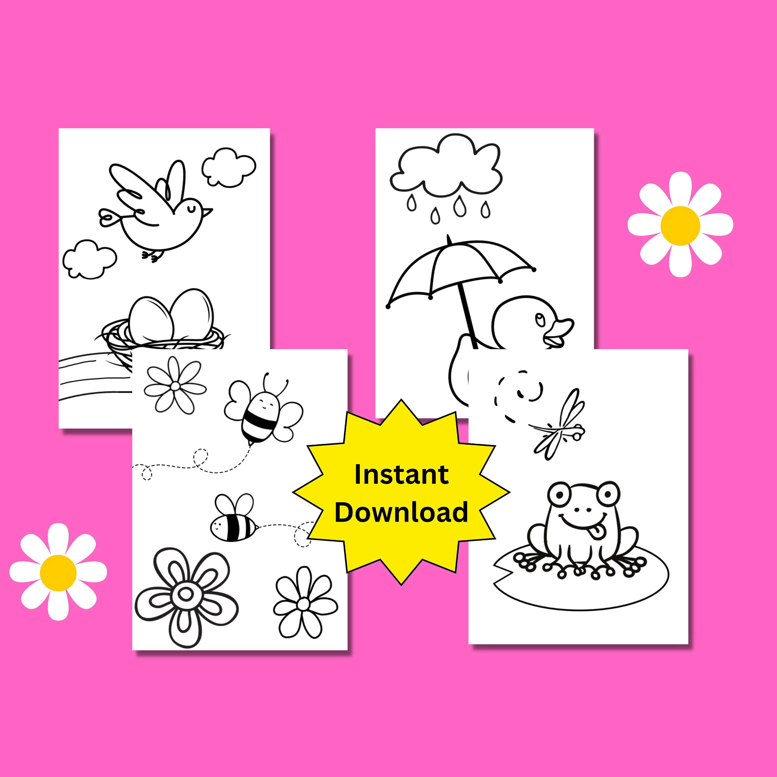 10 Spring Coloring Pages | Printable | Baby Chicken | Bunny | Rainbow ...