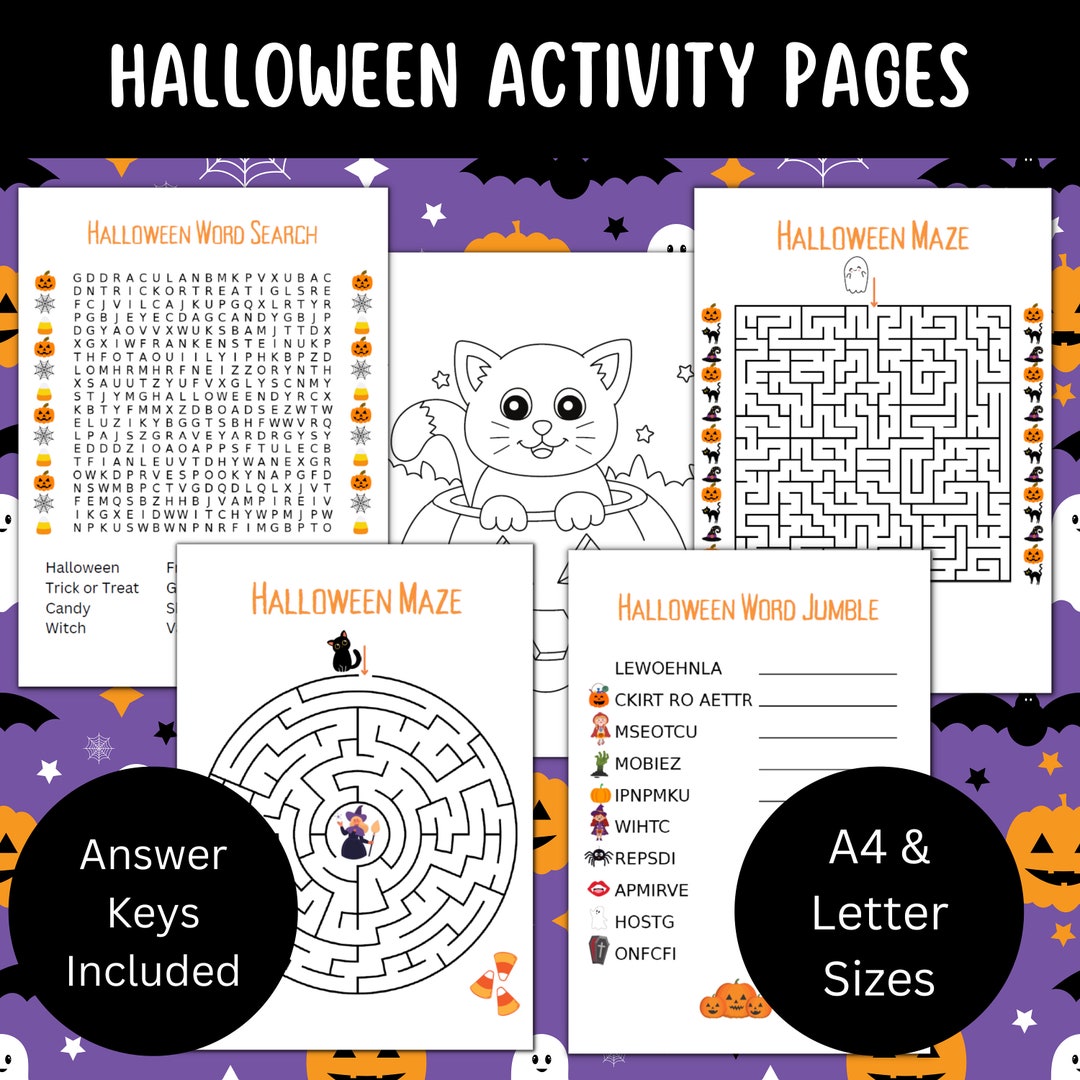 Halloween Activity Pages, Printable, Word Search, Halloween Maze ...