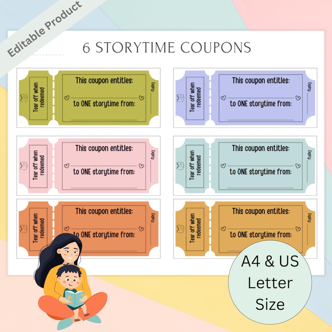 Customizable Storytime Coupon, Printable Reading Coupon, Personalized ...
