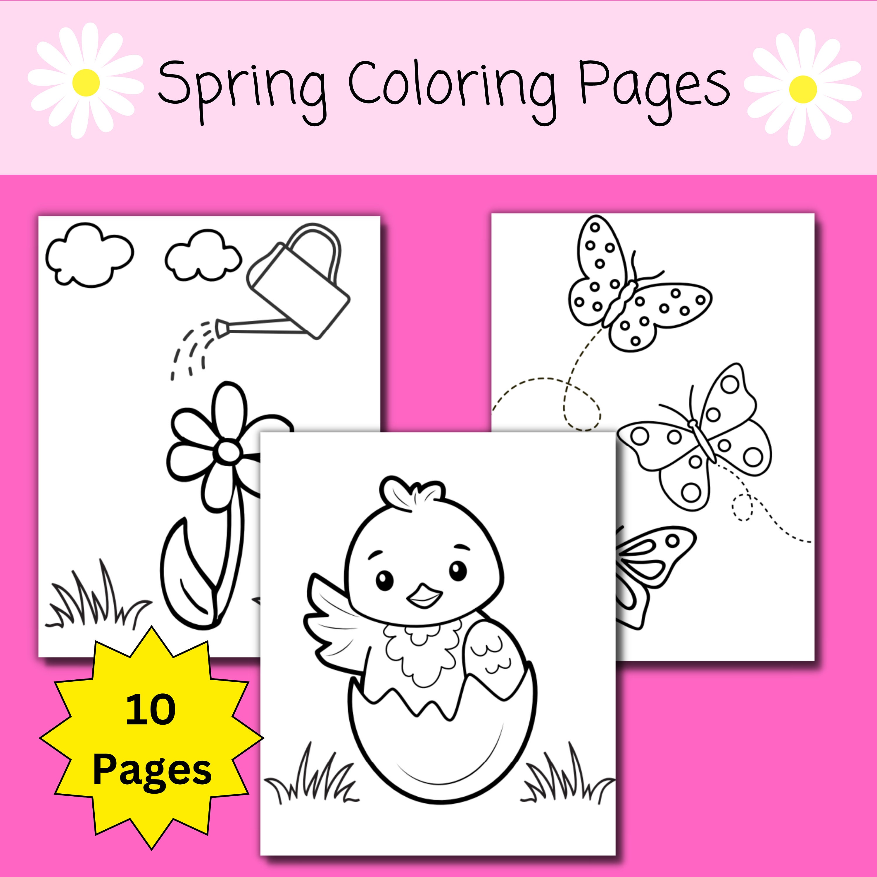 10 Spring Coloring Pages | Printable | Baby Chicken | Bunny | Rainbow ...