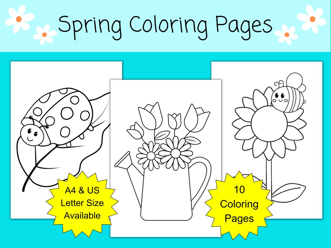 10 Spring Coloring Pages Printable Ladybug Caterpillar - Etsy