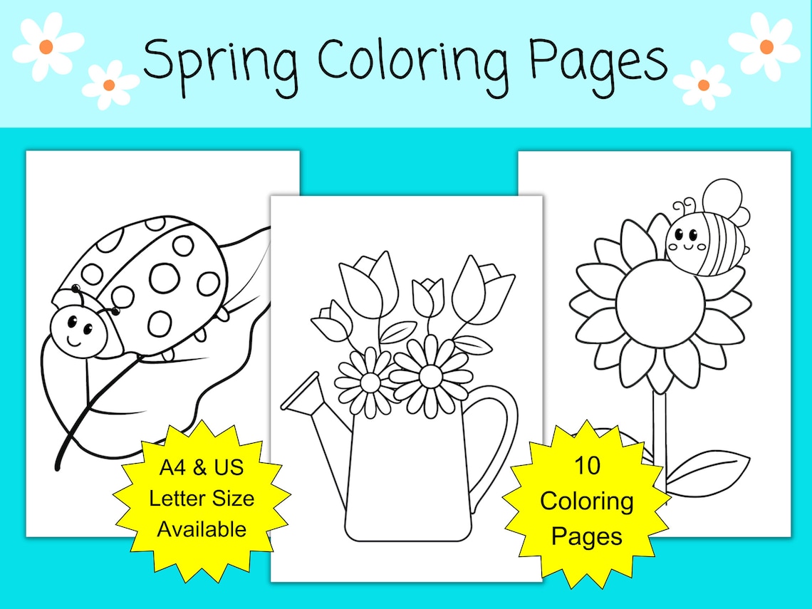 10 Spring Coloring Pages Printable Ladybug Caterpillar - Etsy