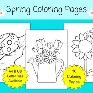 10 Spring Coloring Pages Printable Ladybug Caterpillar - Etsy