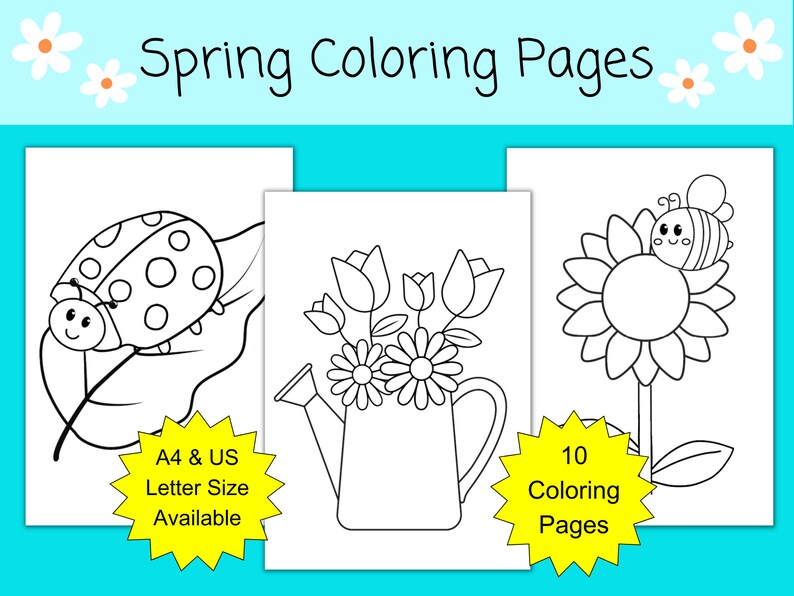 10 Spring Coloring Pages Printable Ladybug Caterpillar - Etsy