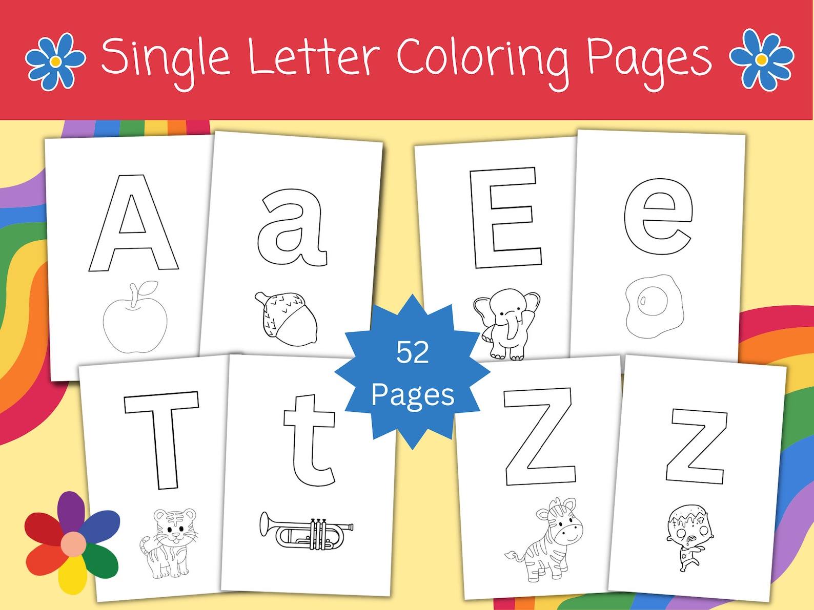 Alphabet Coloring Pages Single Letter A to Z Printable - Etsy
