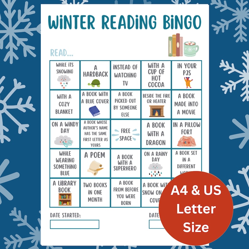 Reading Bingo, Printable, Reading List, Book Checklist, Winter Activity ...