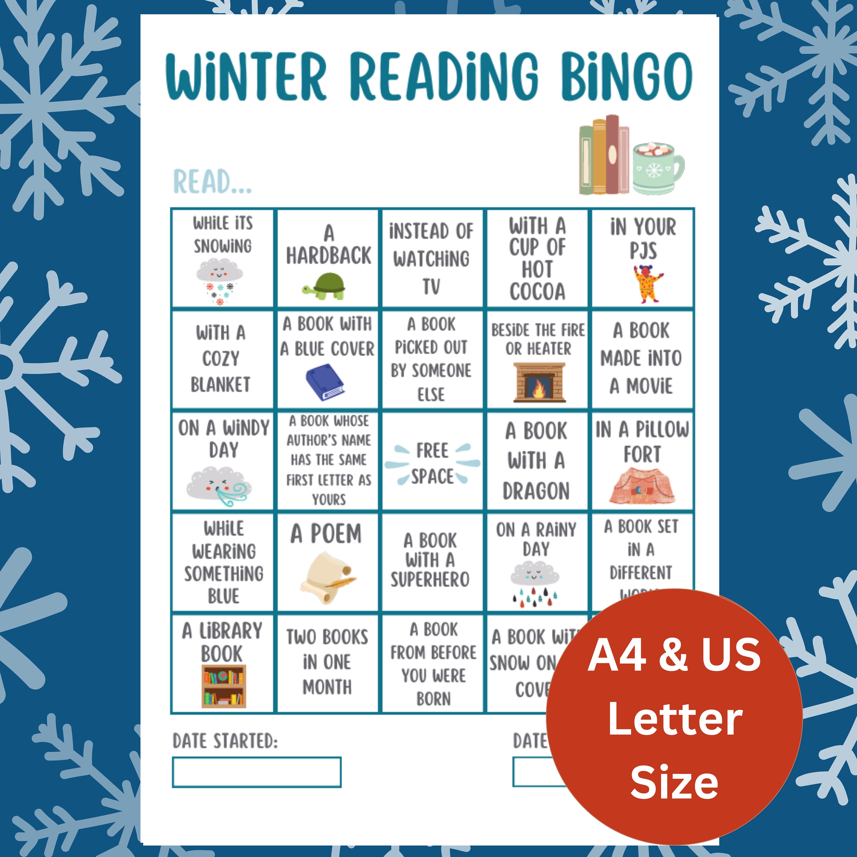 Reading Bingo, Printable, Reading List, Book Checklist, Winter Activity ...