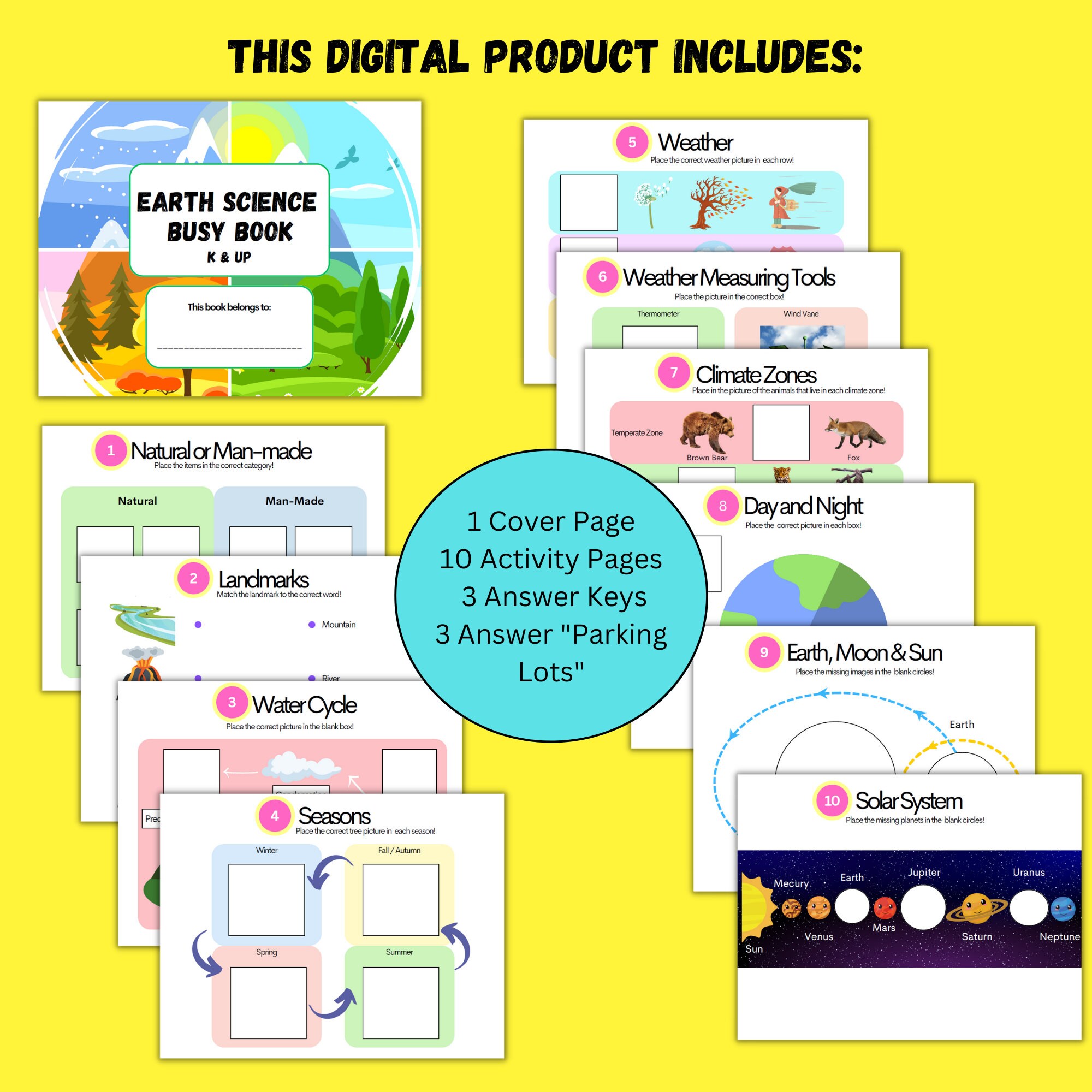 Earth Science Busy Book, Printable, Homeschool Kindergarten Preschool ...