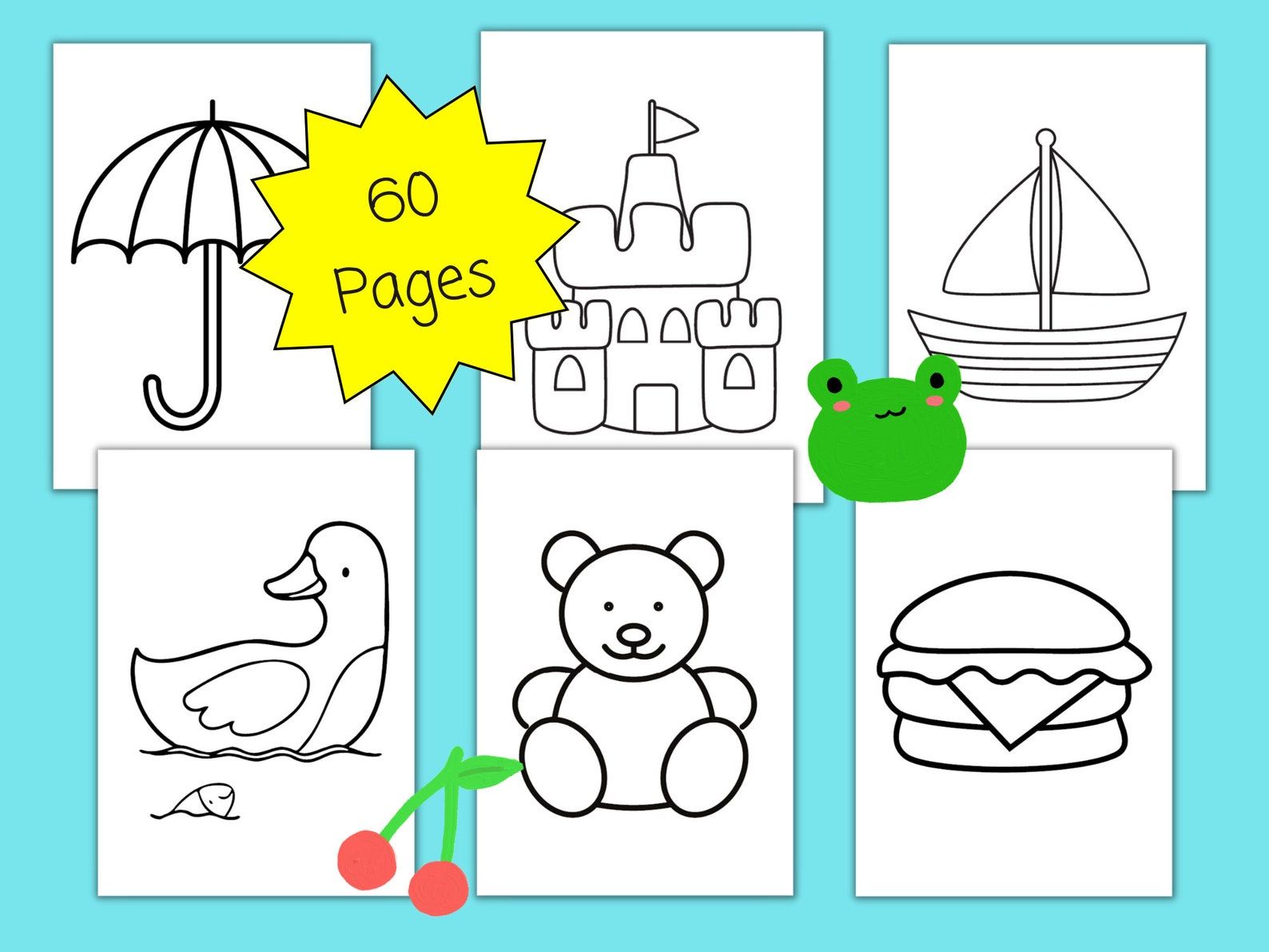 60 Coloring Pages Thick Lines Little Hands Simple - Etsy