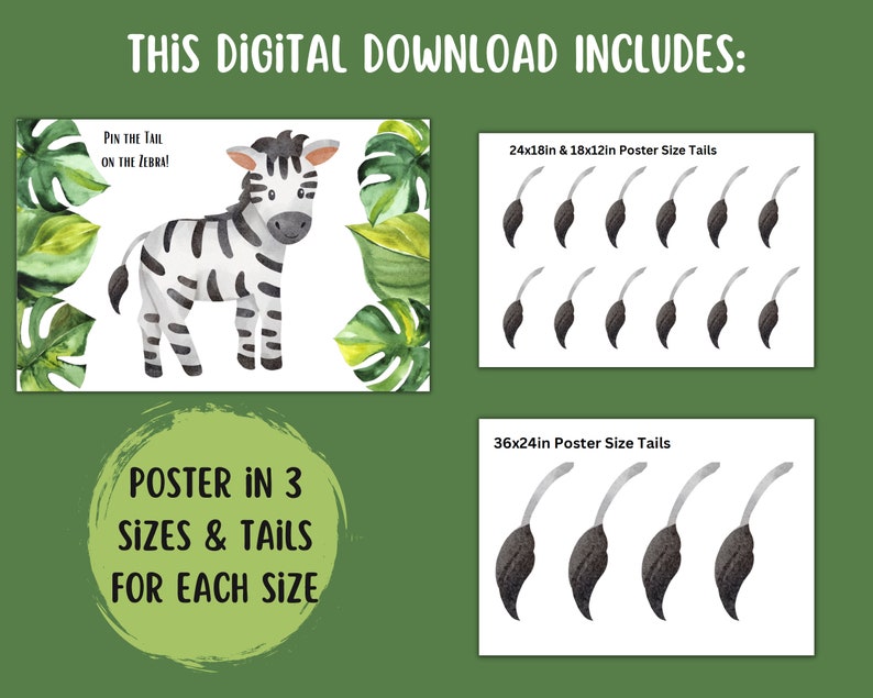 Pin the Tail on the Zebra Birthday Party Game Jungle Theme - Etsy