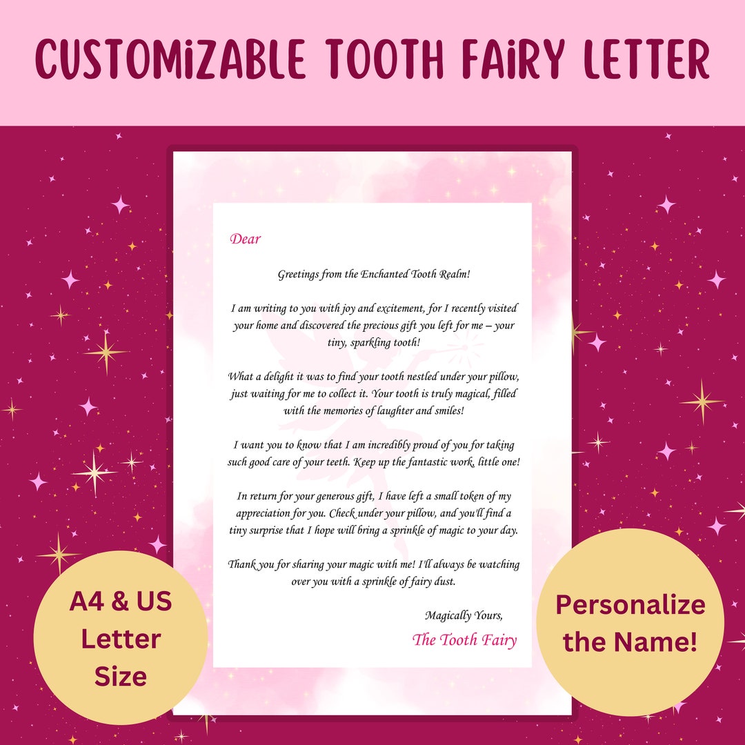 Custom Tooth Fairy Letter, Personalize, Customize, Fairy Magic, Tooth ...