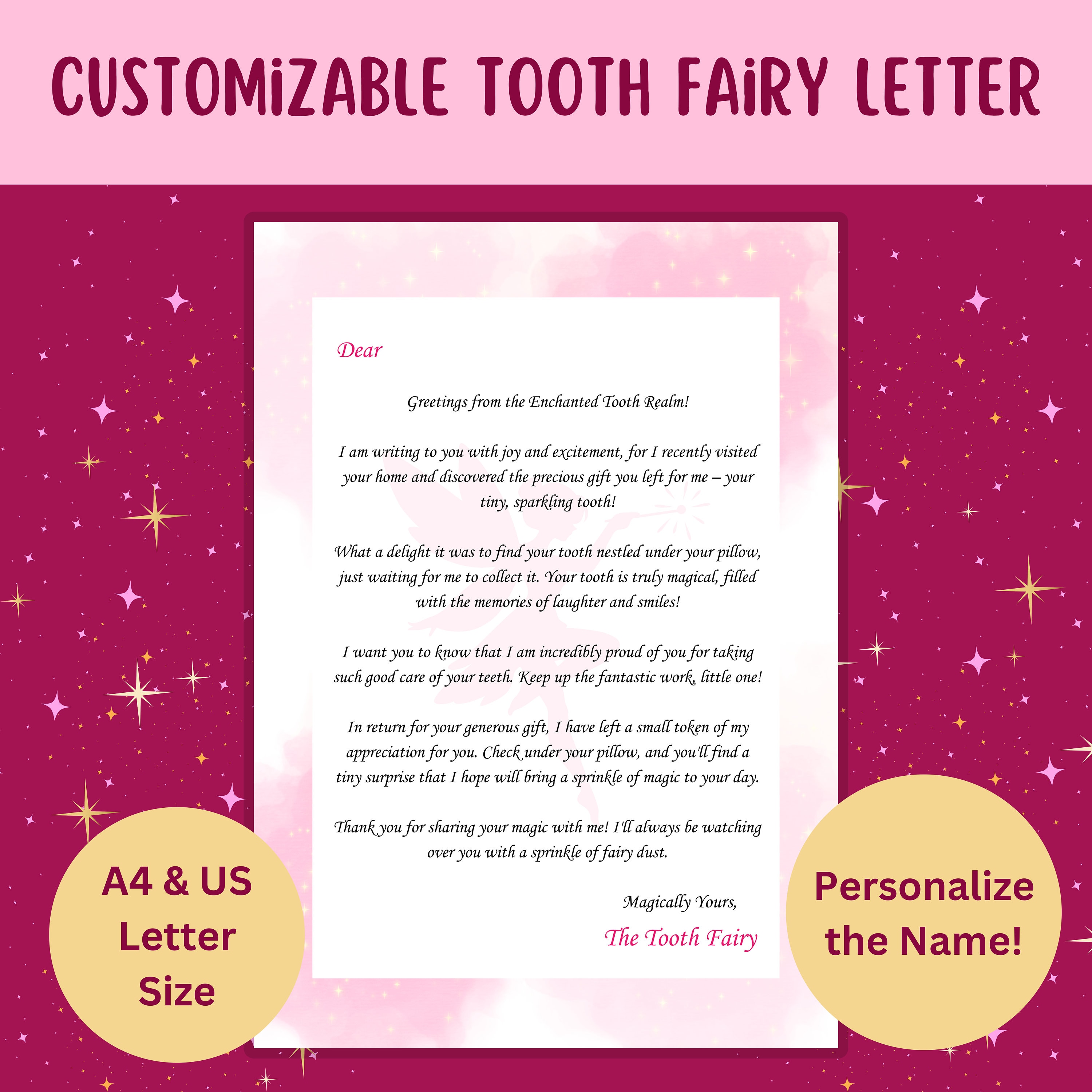 Custom Tooth Fairy Letter, Personalize, Customize, Fairy Magic, Tooth ...