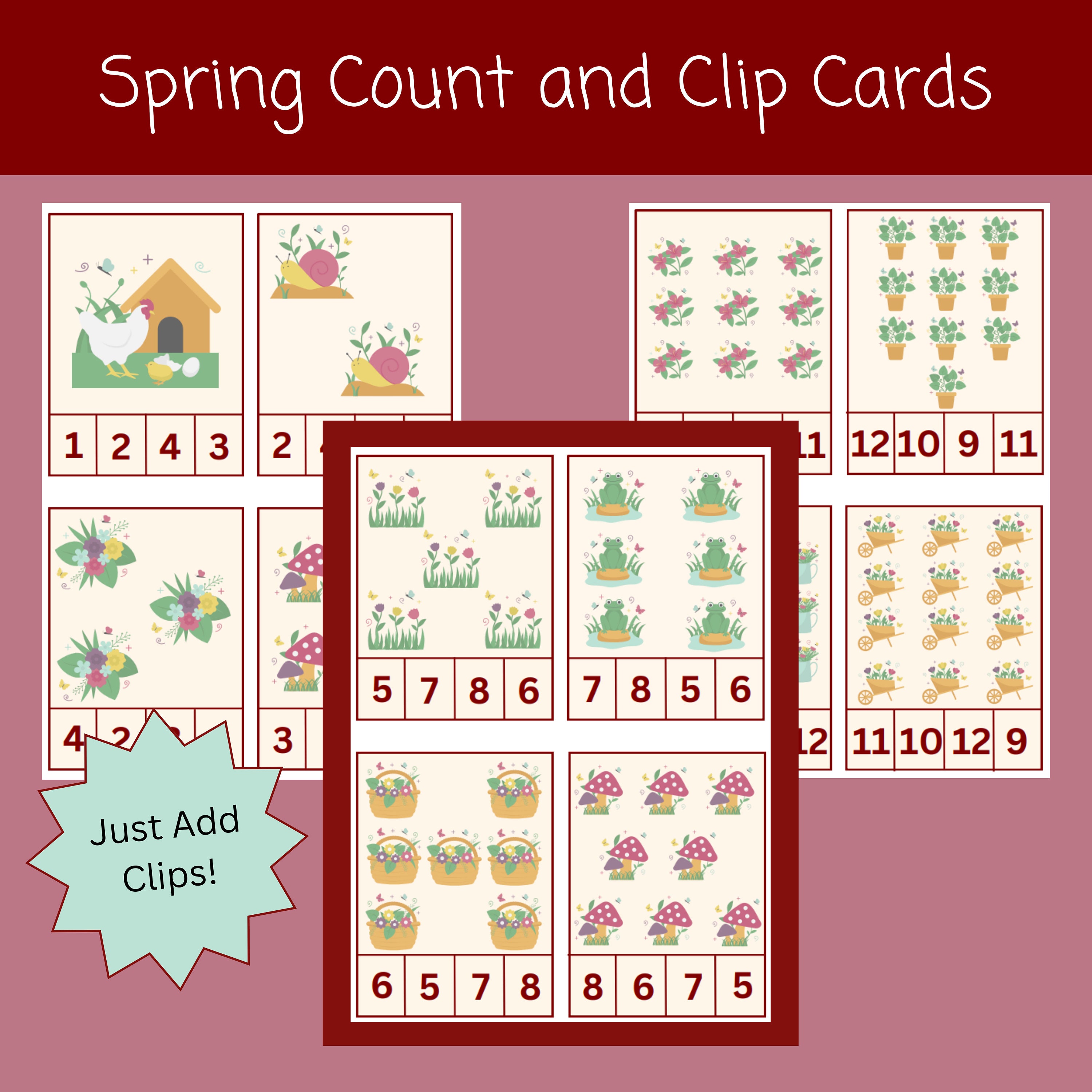 Count and Clip Cards | Spring | 1 - 12 | Kindergarten | Pre K ...