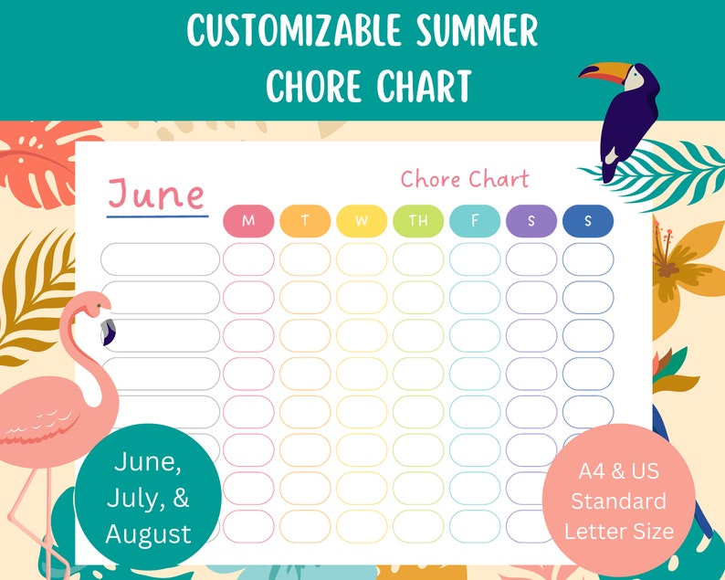 Summer Chore Charts Customize Personalize Editable PDF - Etsy