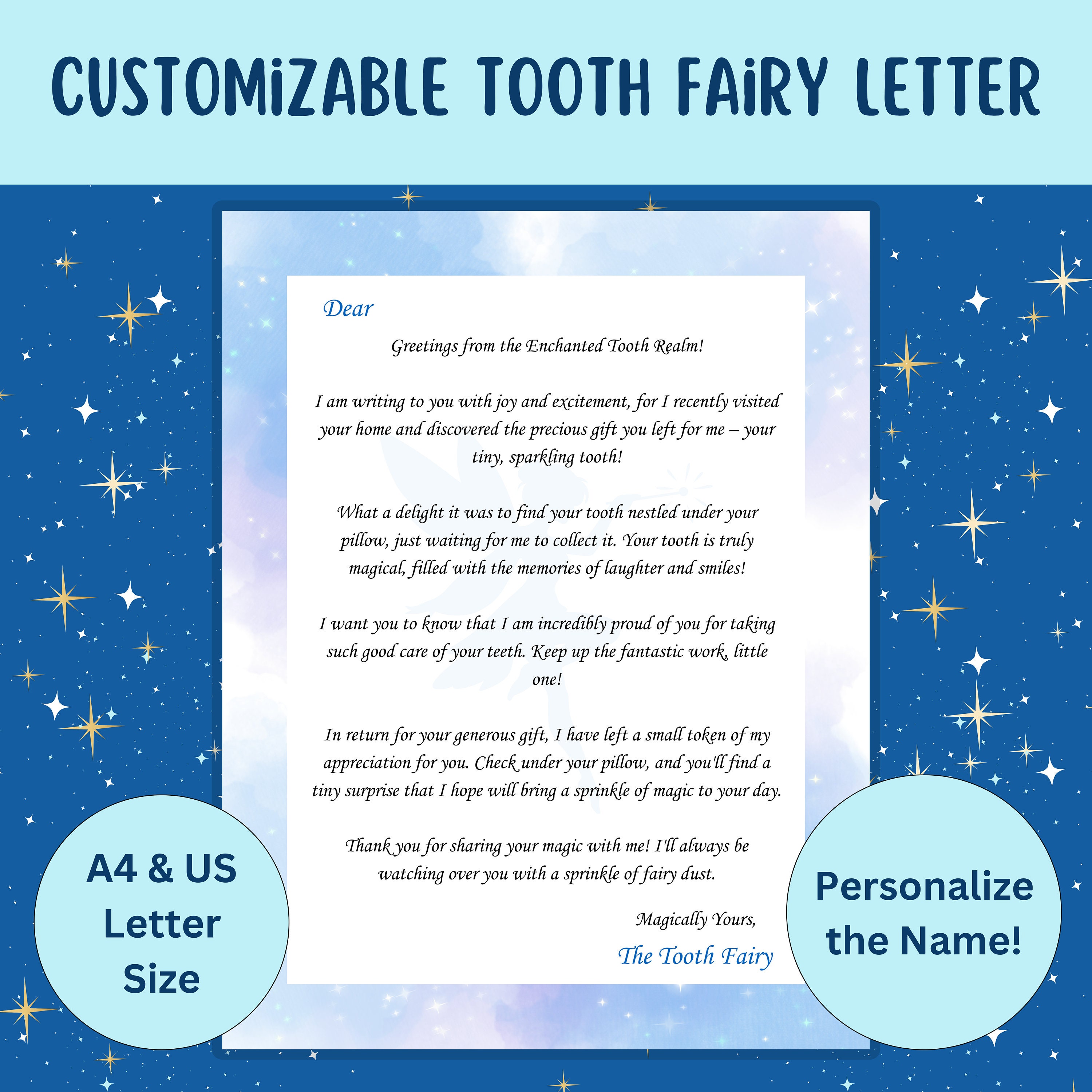 Custom Tooth Fairy Letter, Personalize, Customize, Fairy Magic, Tooth ...
