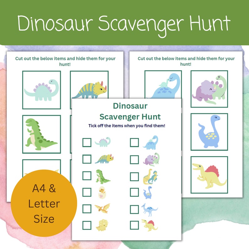 Dinosaur Scavenger, Picture Cards, Printable, Party Game, Rainy Day ...