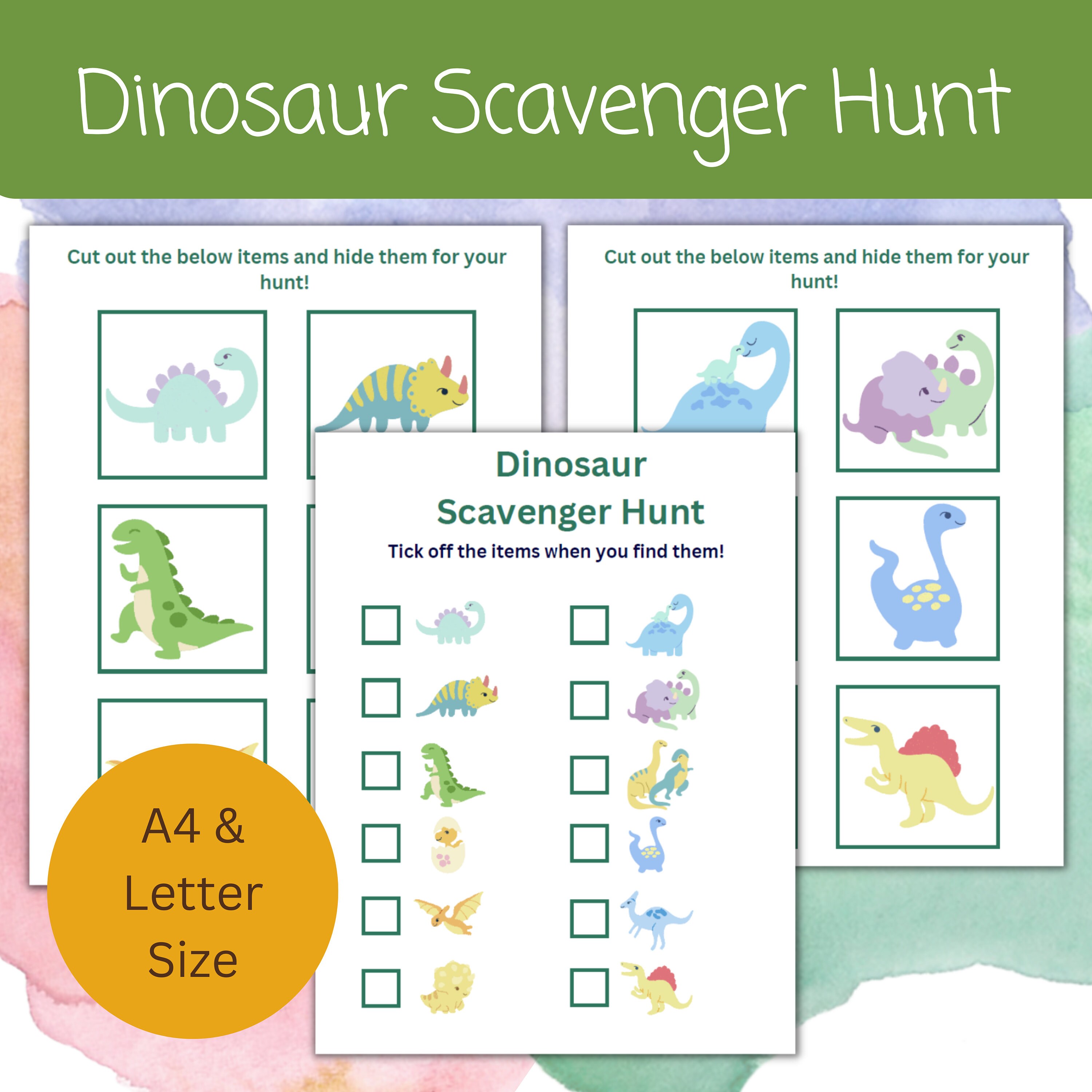 Dinosaur Scavenger, Picture Cards, Printable, Party Game, Rainy Day ...