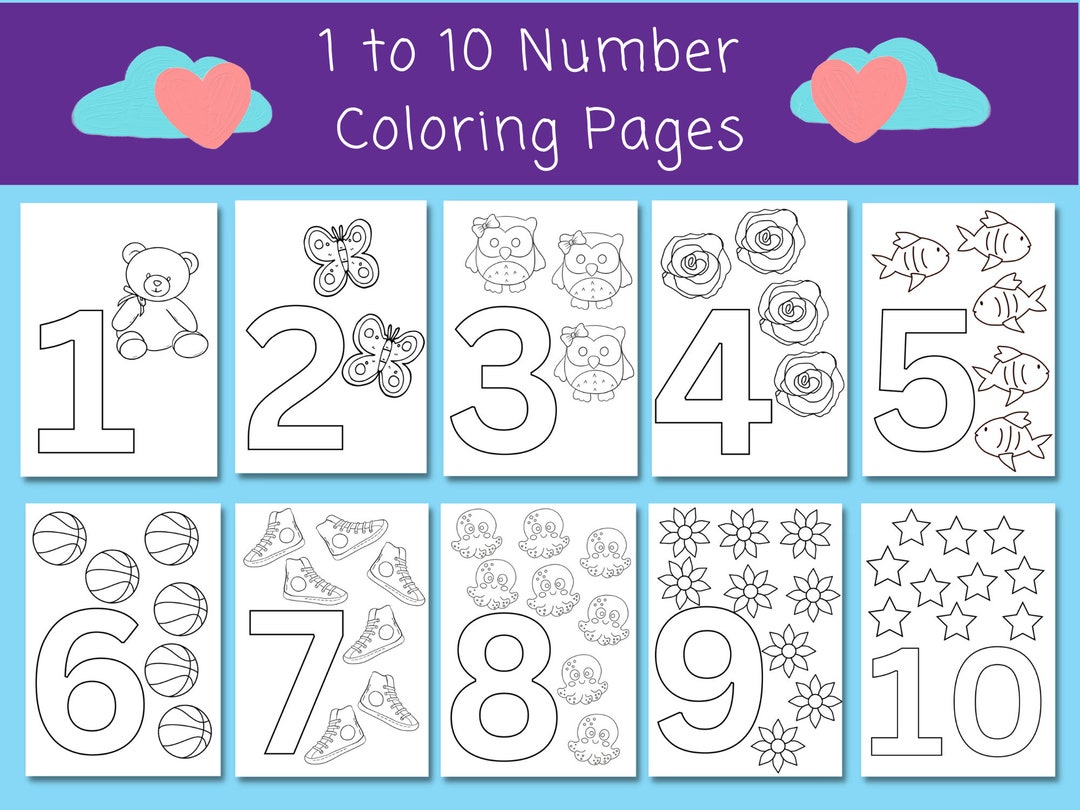 Numbers Coloring Pages 1 to 10 Counting Mathematics - Etsy