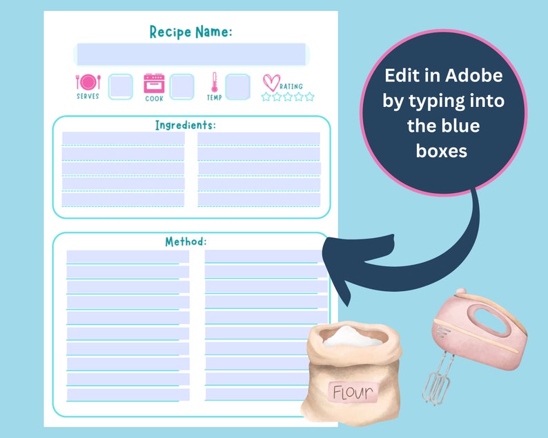 Editable Recipe Card Printable Recipe Log Recipe Book - Etsy