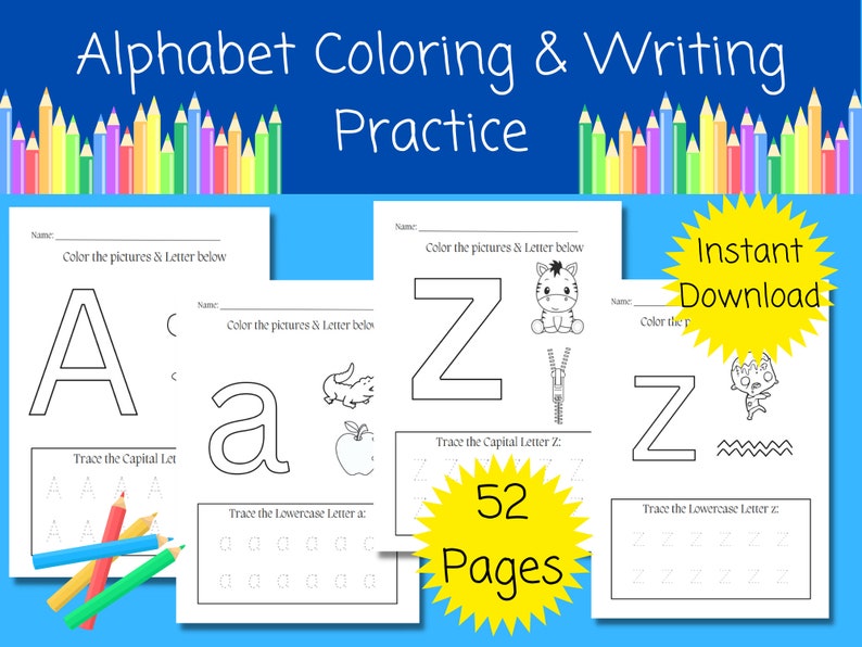 Alphabet Letter Tracing & Coloring Printable Instant - Etsy