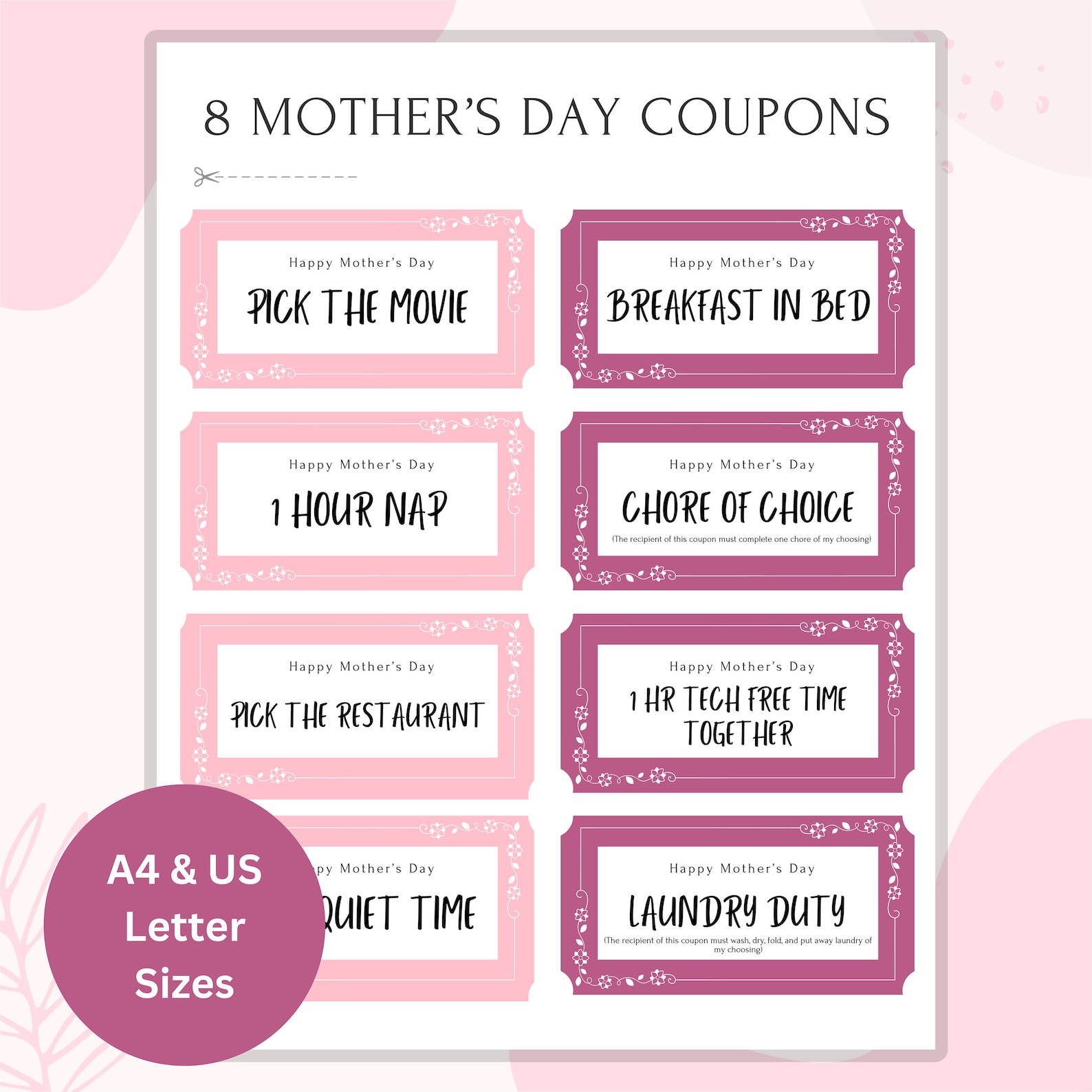 Printable Mother's Day Coupons, Gift for Mom, Gift for Grandma ...