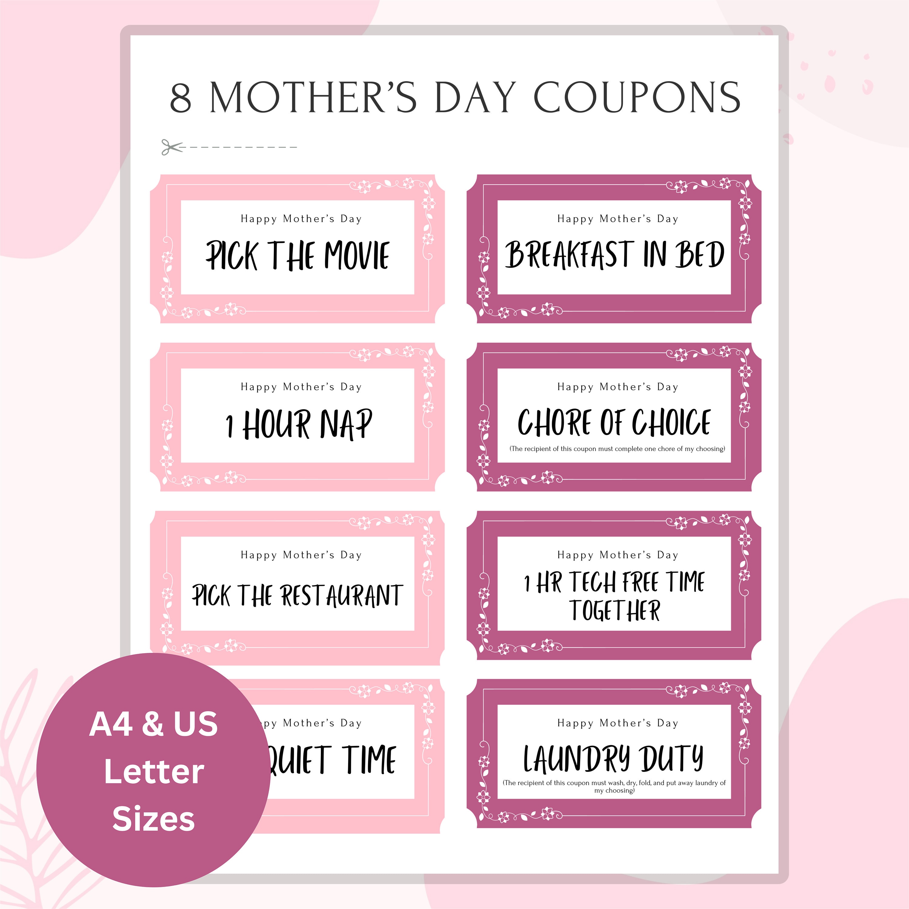 Printable Mother's Day Coupons, Gift for Mom, Gift for Grandma ...