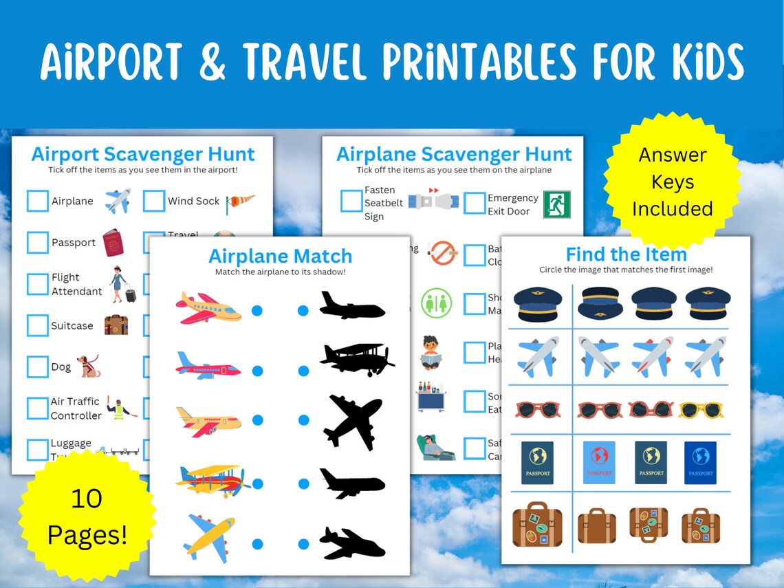 Travel Printable Activities for Kids Airport Airplane - Etsy