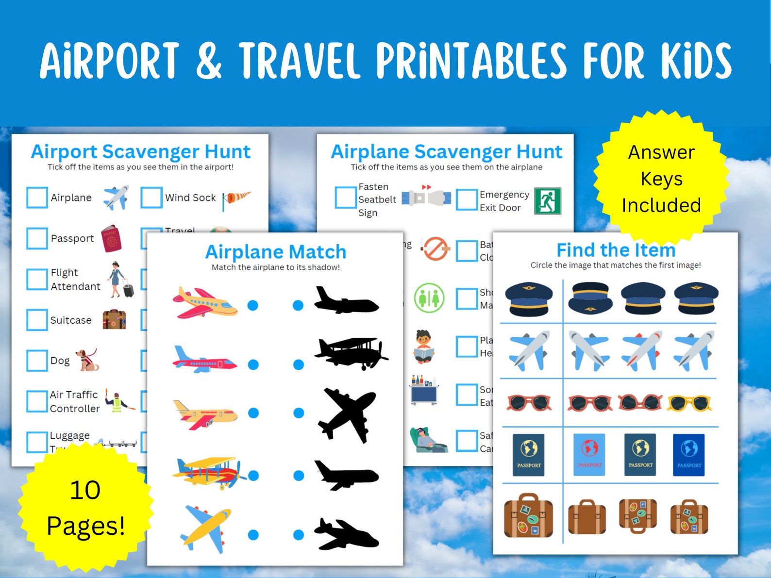 Travel Printable Activities for Kids Airport Airplane - Etsy