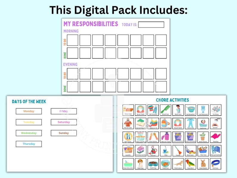 Kids Daily Responsibility Chart Children Chore Chart - Etsy