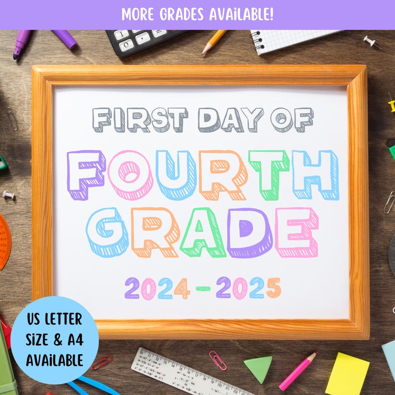 First Day of School Sign, Fourth Grade, Back to School, Printable, Back ...