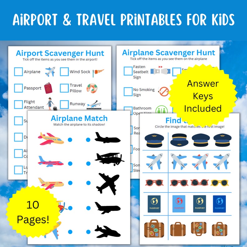 Travel Printable Activities for Kids | Airport Airplane Activities ...