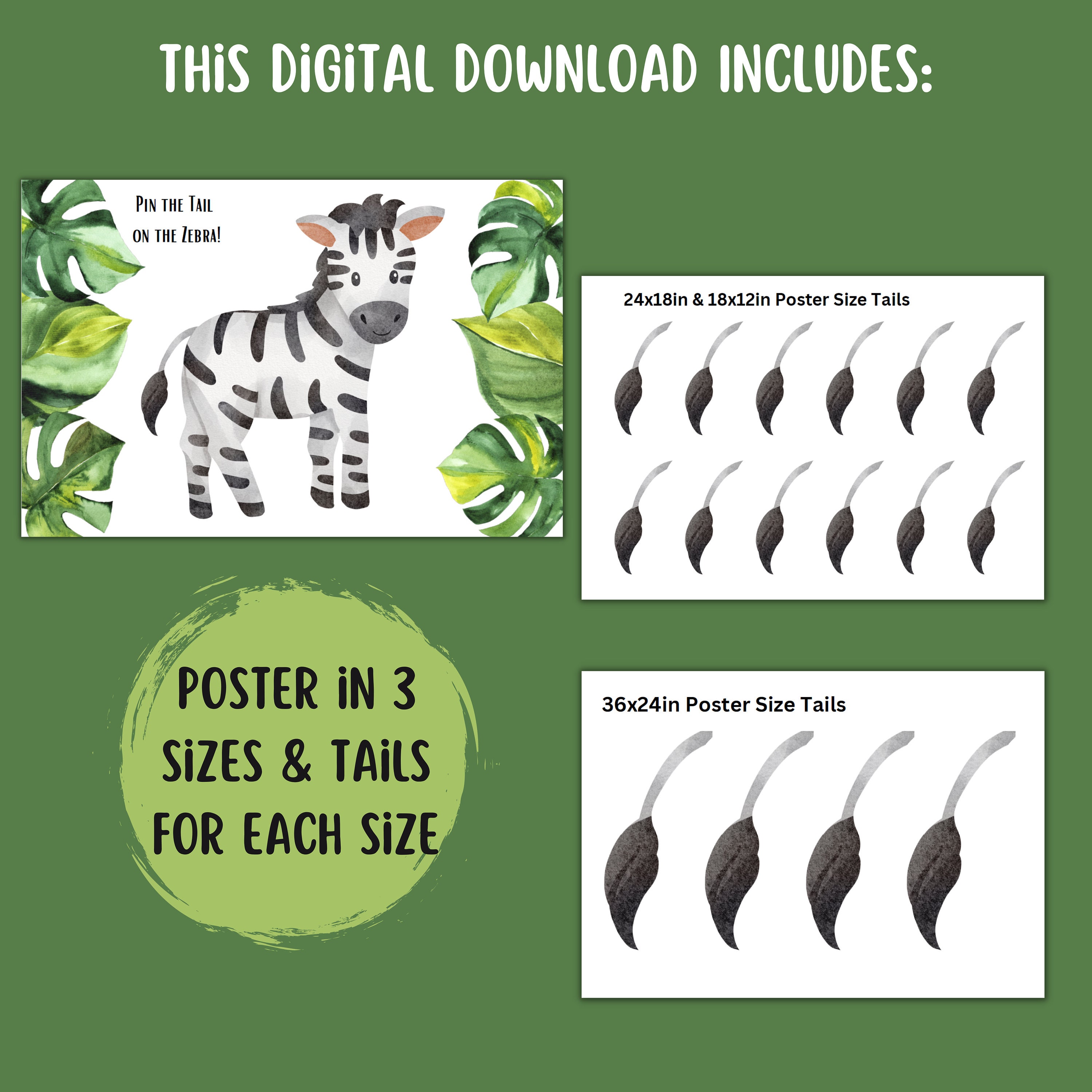 Pin the Tail on the Zebra | Birthday Party Game | Jungle Theme Party ...