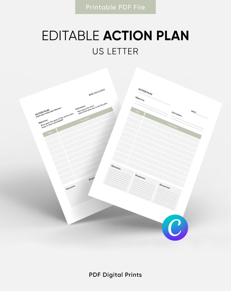 Printable Action Plan Form Editable Canva Action Plan - Etsy