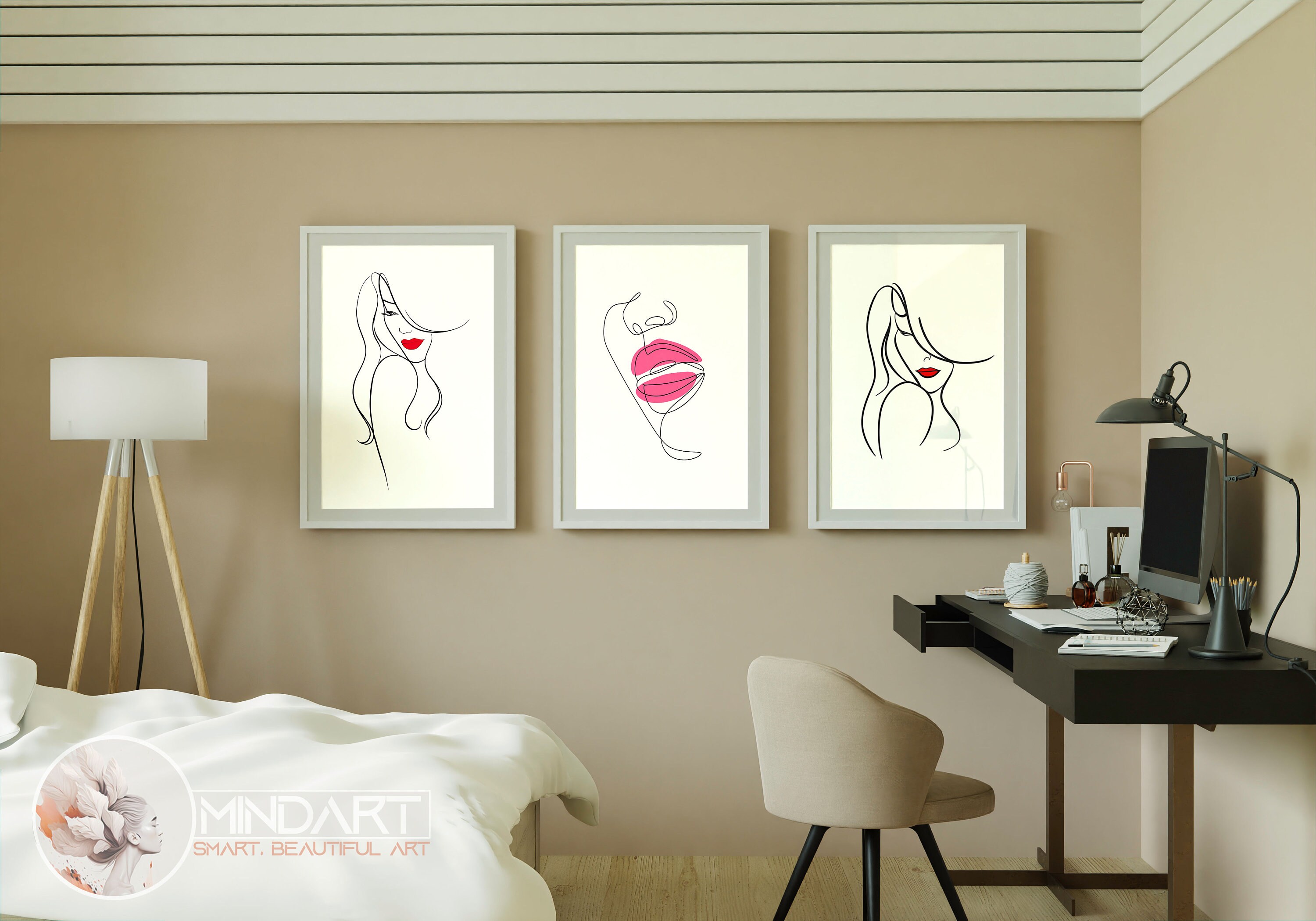 Set of 3 Seductive Woman Line Art Prints in Pink - Etsy