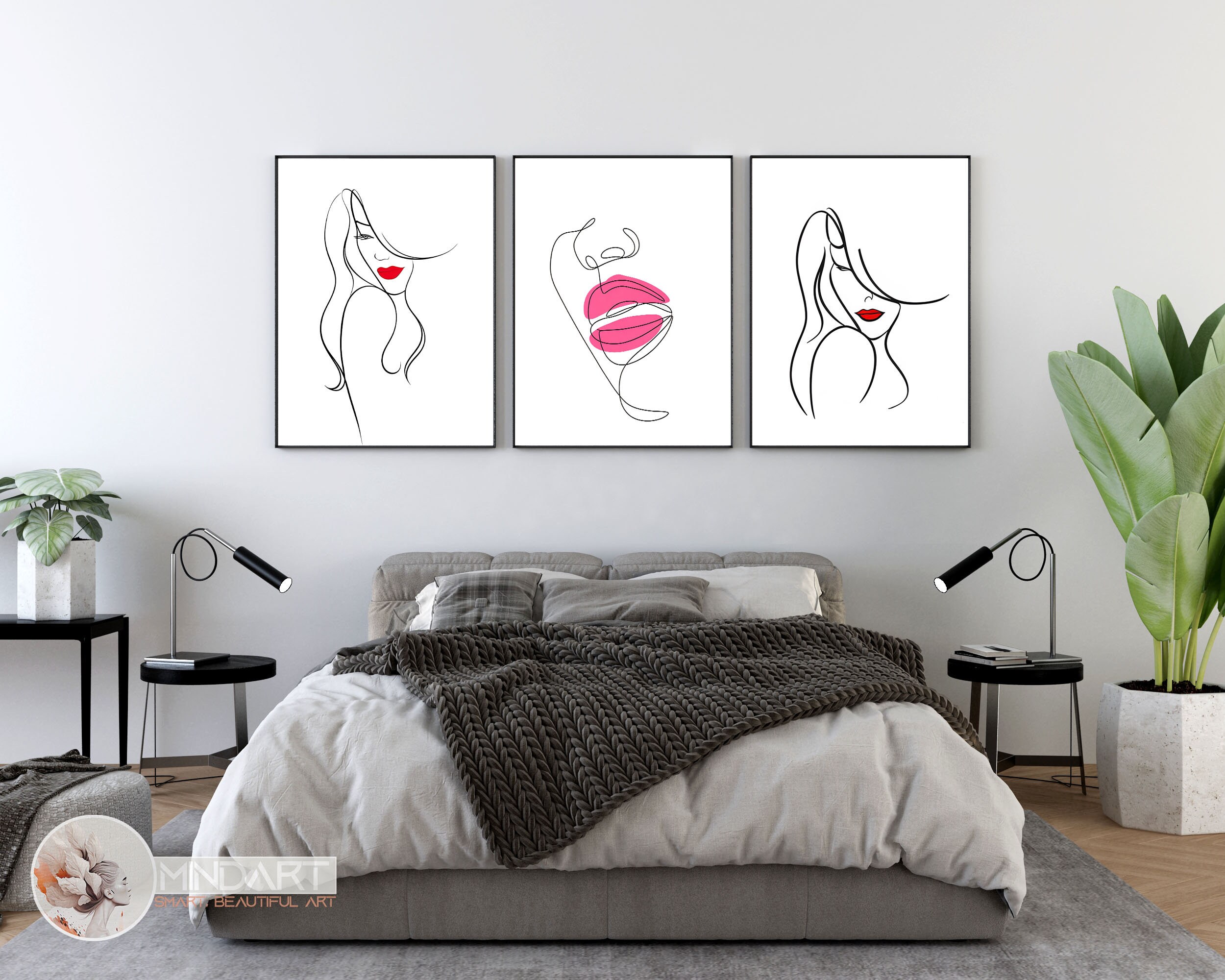 Set of 3 Seductive Woman Line Art Prints in Pink - Etsy