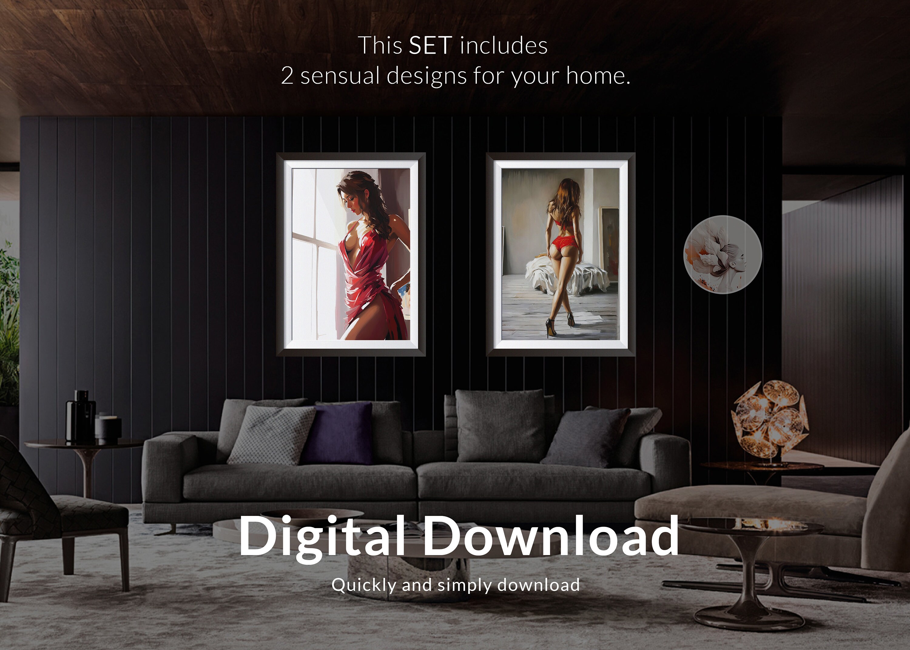 Seductive Red Attire Art Set - Woman in Sensual Oil Paintings - Etsy