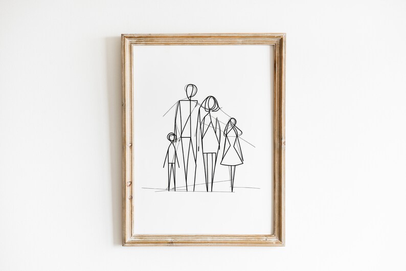 Family One Line Art With Two Children Stylish Wall Decor for Living ...