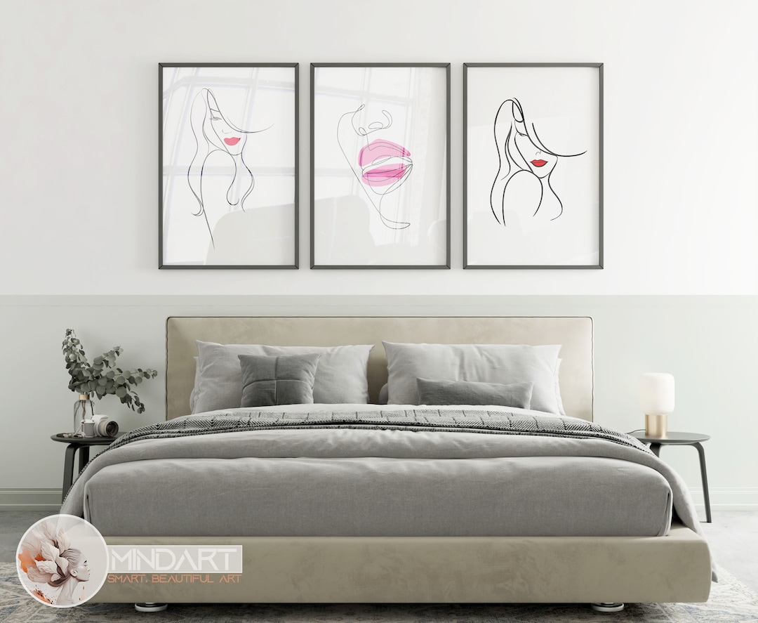 Set of 3 Seductive Woman Line Art Prints in Pink - Etsy