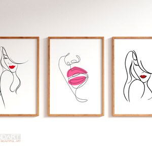 Set of 3 Seductive Woman Line Art Prints in Pink - Etsy