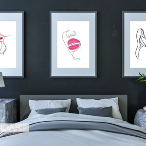 Set of 3 Seductive Woman Line Art Prints in Pink - Etsy