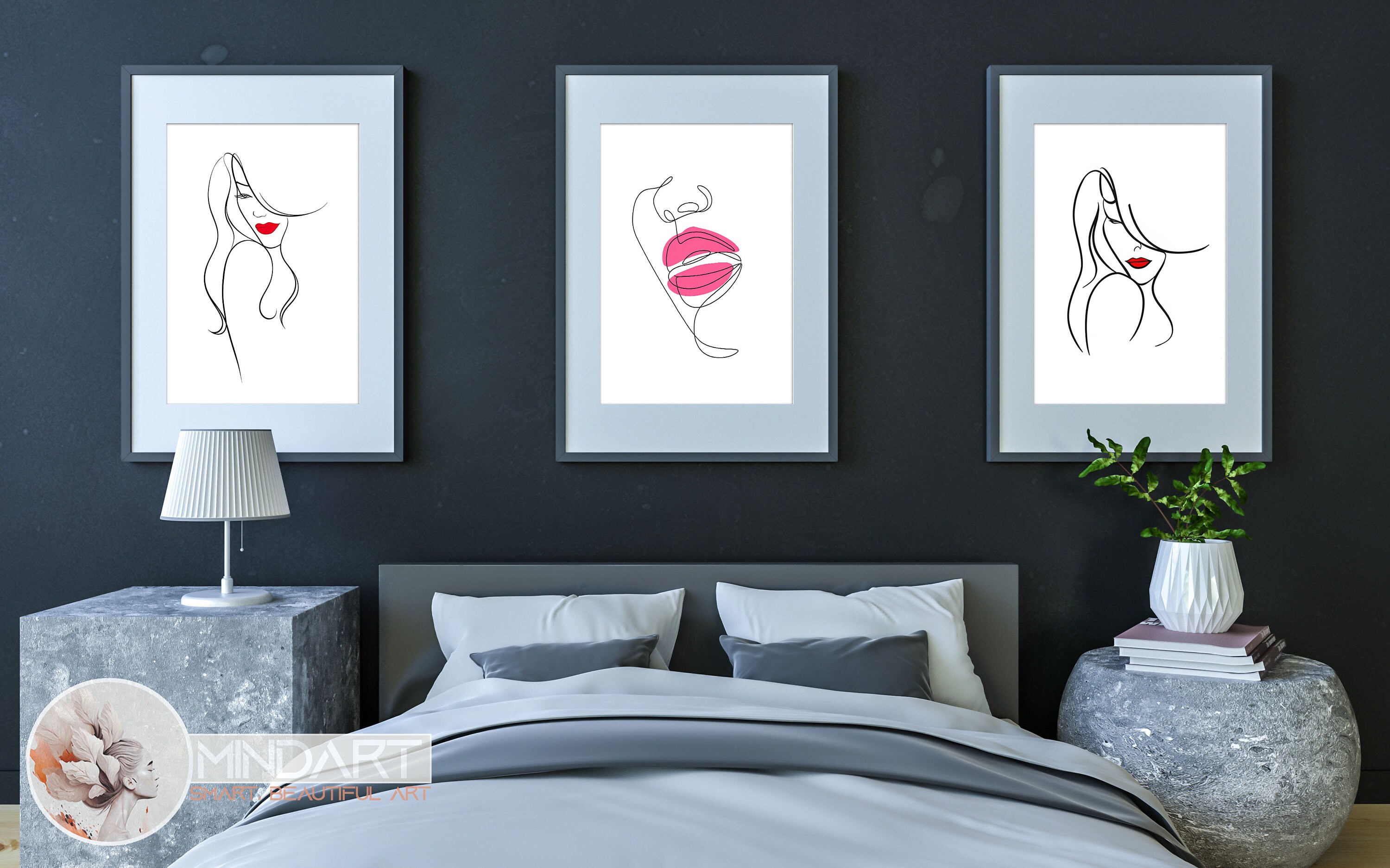 Set of 3 Seductive Woman Line Art Prints in Pink - Etsy