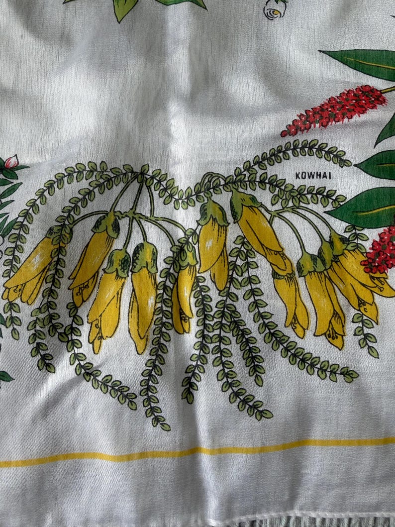 Vintage 1960s Dandy New Zealand Flowers Scarf, Rayon Nylon Botanical ...