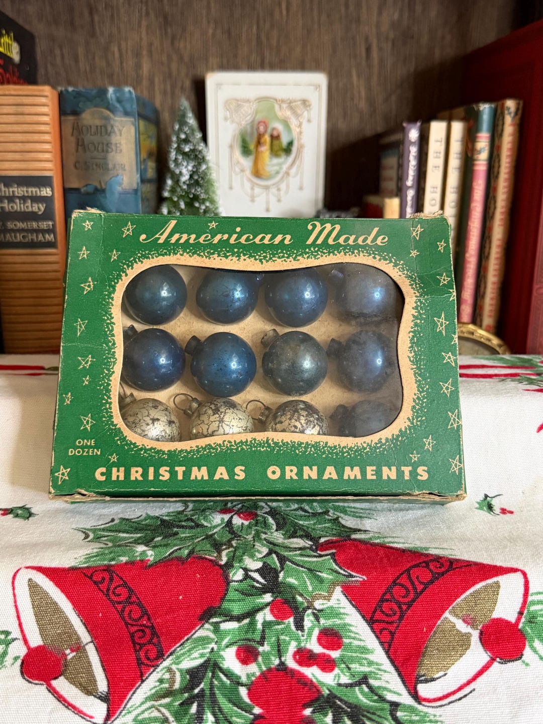 Vintage Elro Blue & Silver Glass Christmas Ornaments: Boxed Set of 12 ...