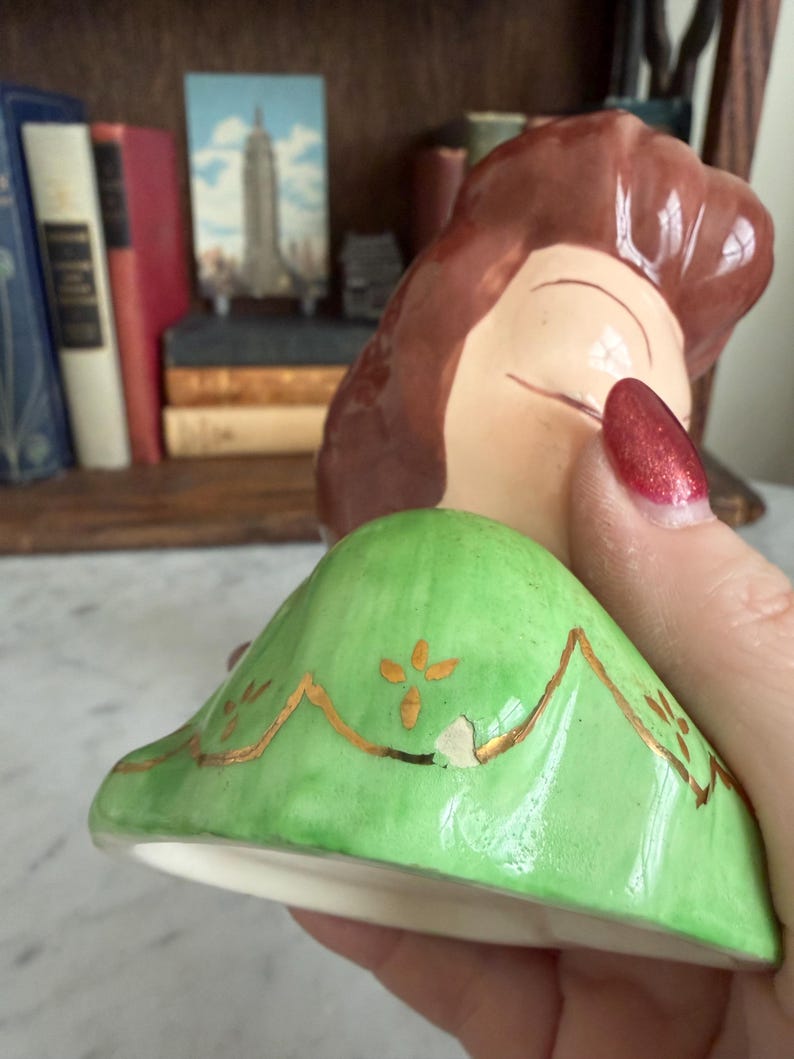 Vintage 1950s Lady Head Vases Pair Ceramic Planters Green Gold Hand ...