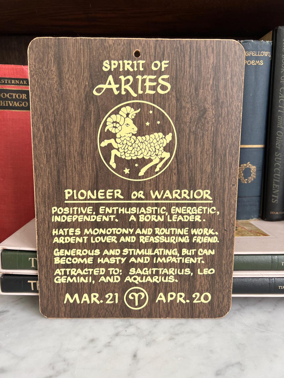 Vintage Aries Zodiac Wall Plaque – 1970s Spirit of Aries Astrology Sign ...
