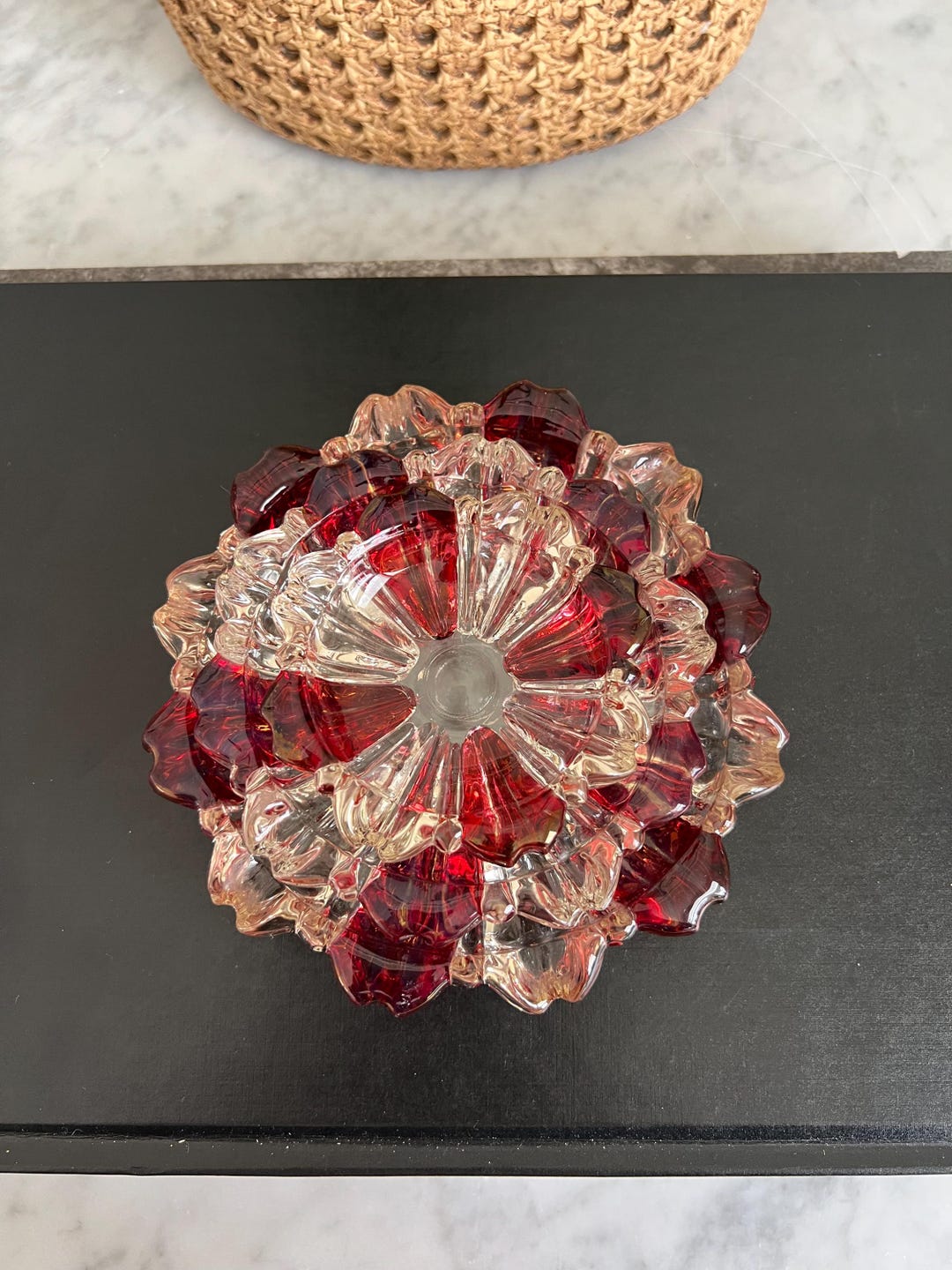 Vintage 1950s Hazel Atlas Cranberry and Clear Glass Nesting Ashtrays Can Be Repurposed as ...