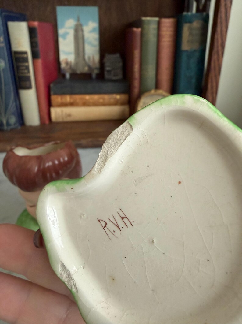 Vintage 1950s Lady Head Vases Pair Ceramic Planters Green Gold Hand ...