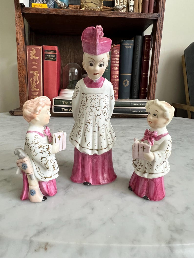 Lefton Bishop & Altar Boys Figurine Set: Kitsch Mid-century Catholic ...