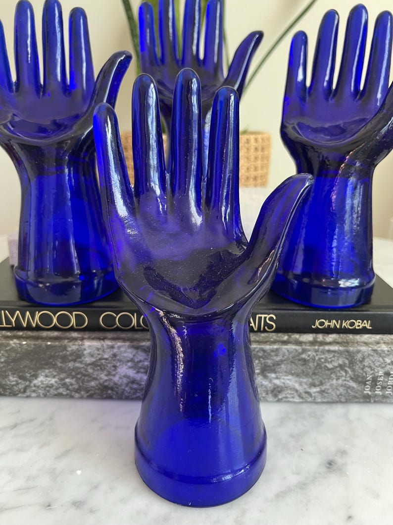 Vintage Depressed Cobalt Blue Glass Hand Ring Holder/jewelry Holder - Etsy